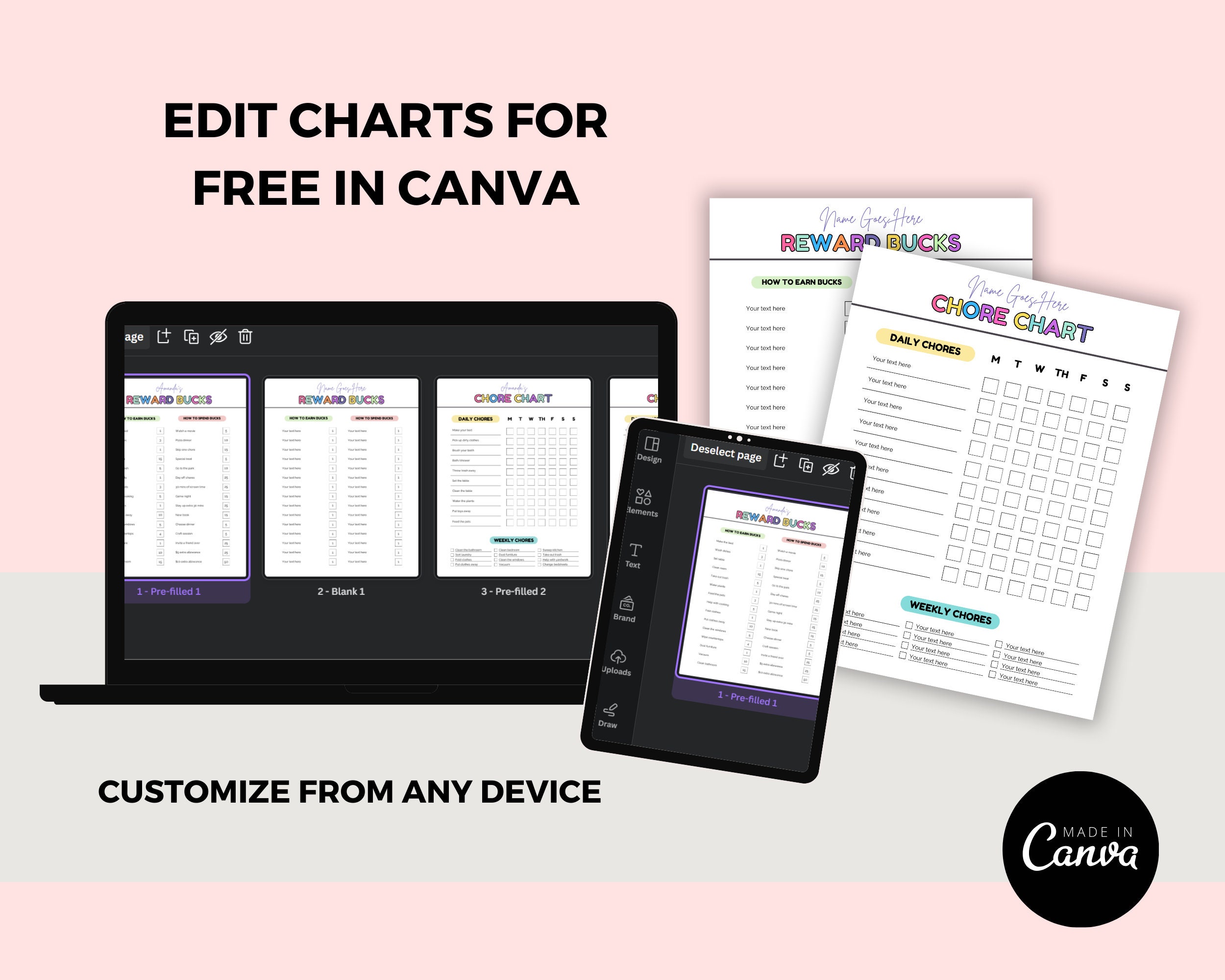 Kids Reward Bucks, Editable Kids Chore Chart Canva, Printable Mom, Dad ...
