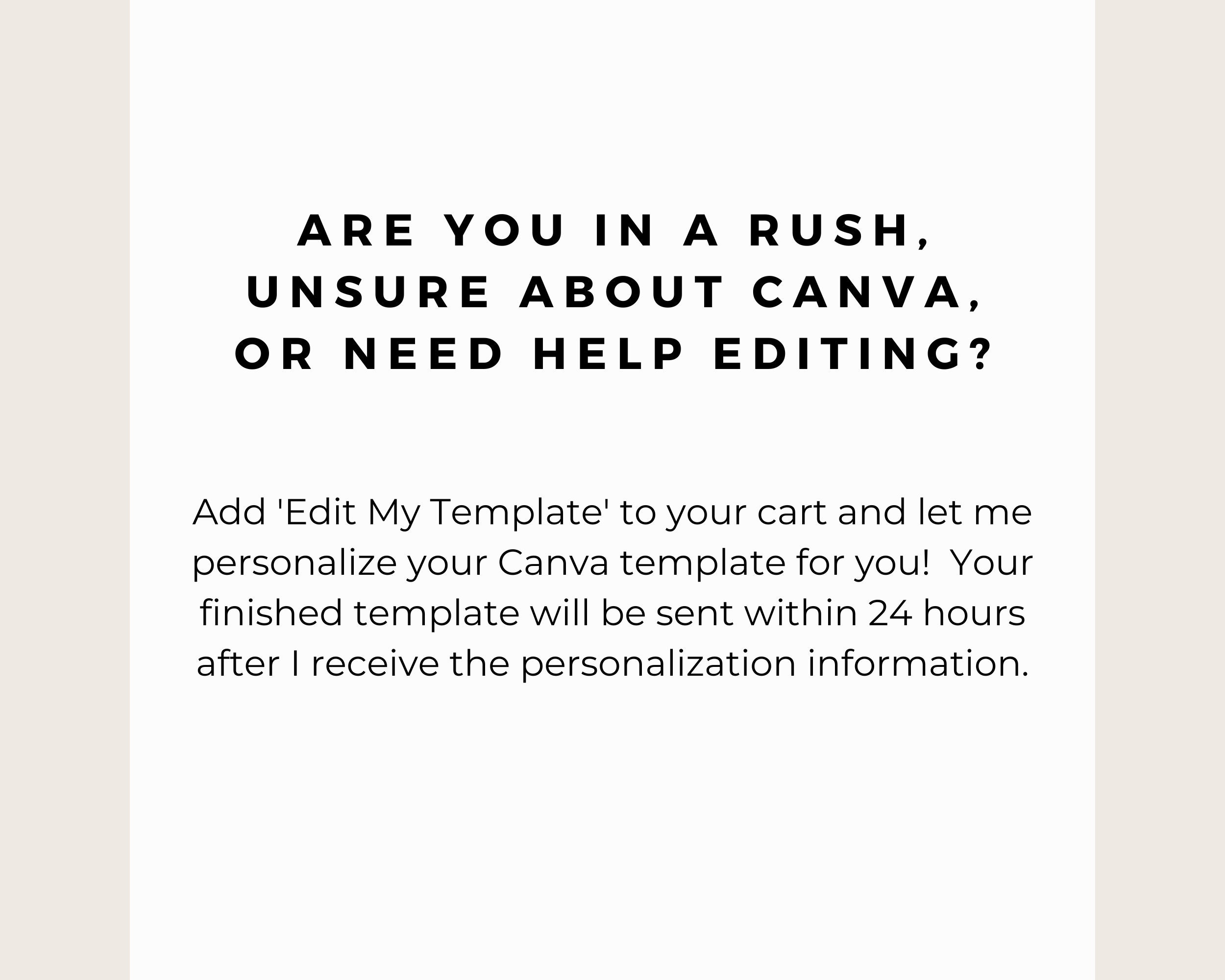 Customization Add On, Edit My Template for Me, Help Me Edit, Add on Service, Canva Editable ...