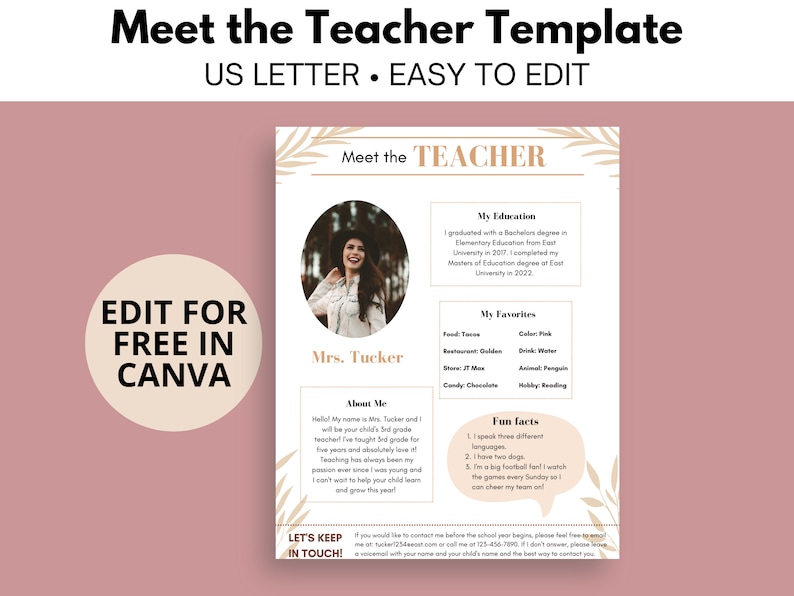 Editable Meet the Teacher Template, Canva Template, Back to School ...