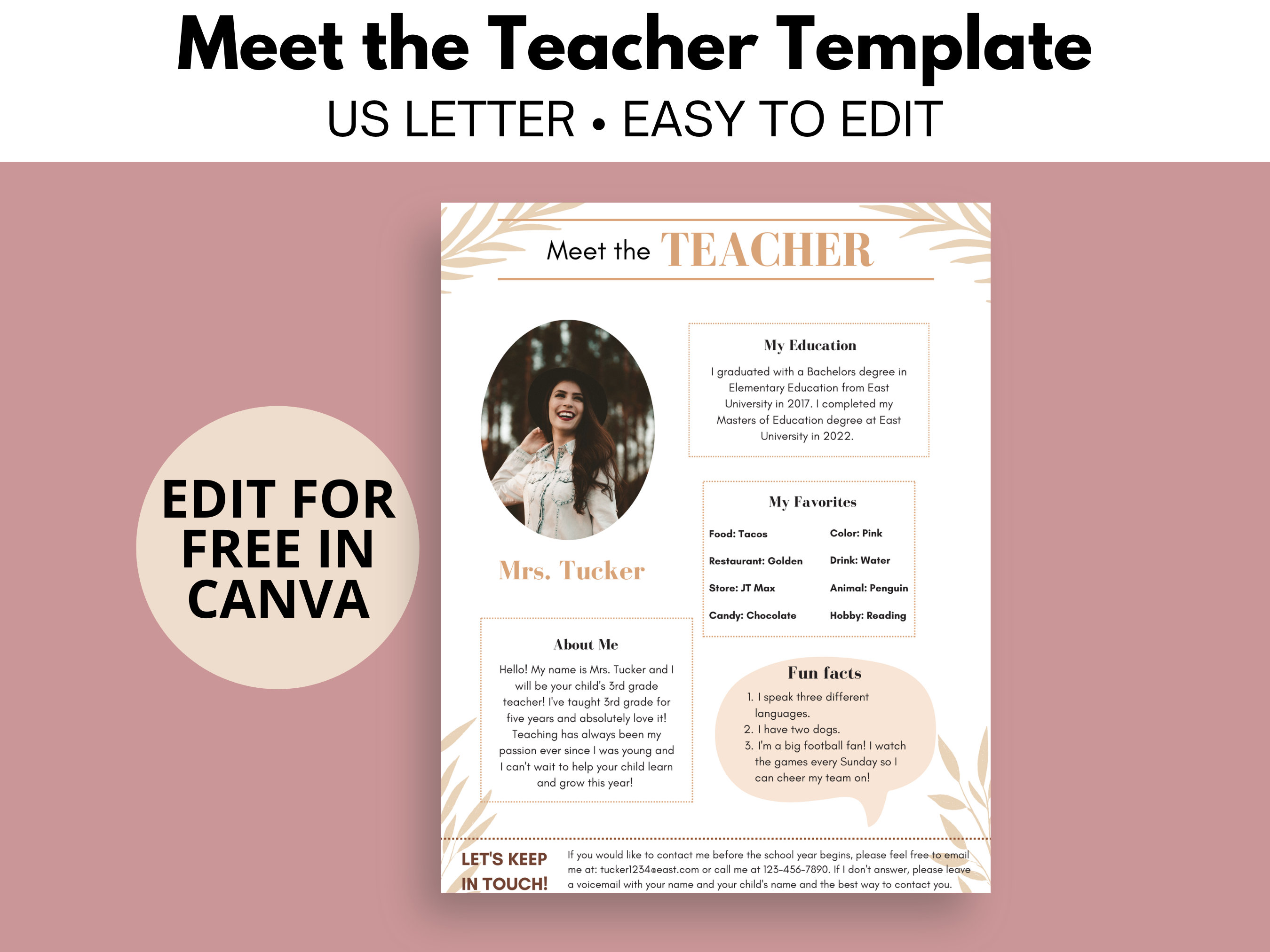 Editable Meet the Teacher Template, Canva Template, Back to School ...