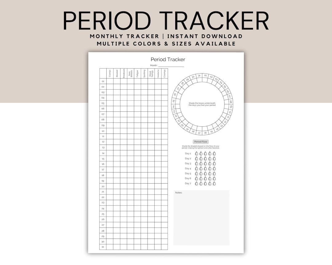 Period Tracker, Period Planner, Period Journal, Monthly Period Chart ...