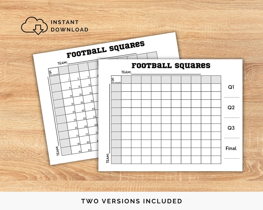 Football Squares Printable Game, 100 Square Football Board, Football ...