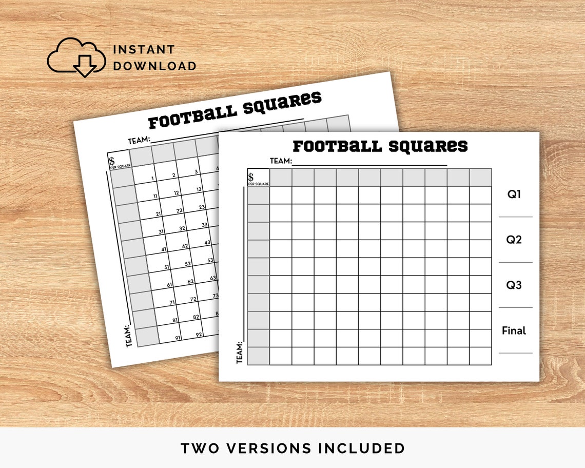 Football Squares Printable Game, 100 Square Football Board, Football ...