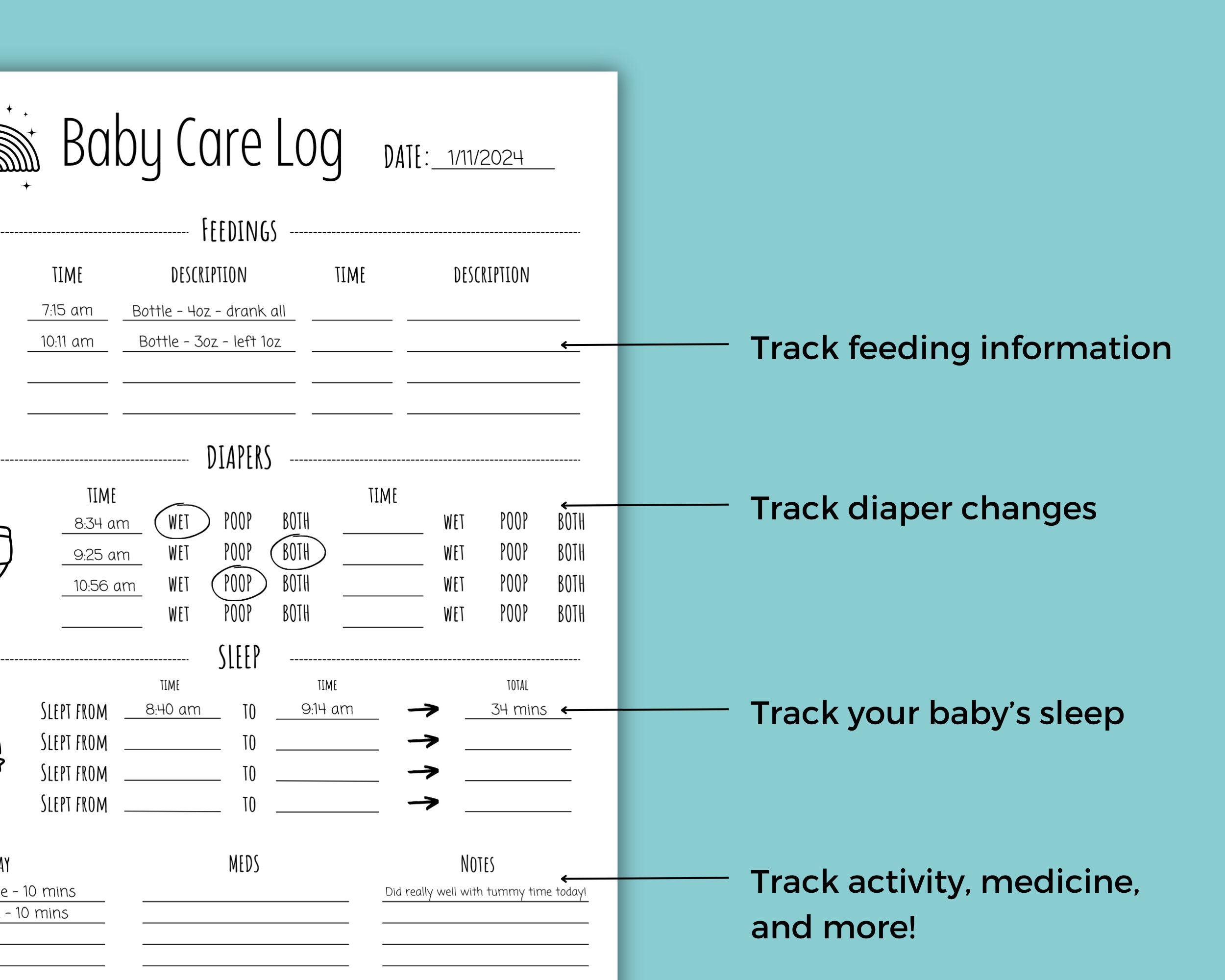 Infant Care Log, Baby Care Log, Newborn Care Log, Baby Tracking Log ...