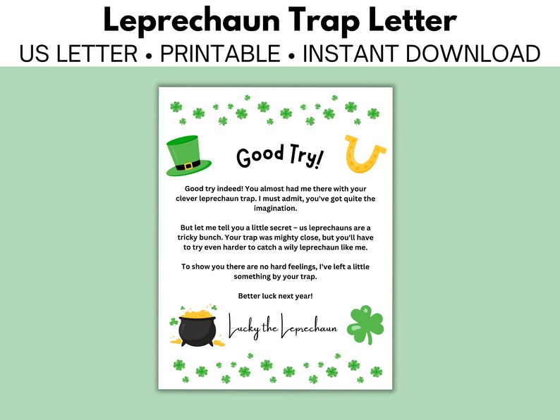 Leprechaun Trap Letter, St Patrick's Day Activity, Leprechaun Note ...