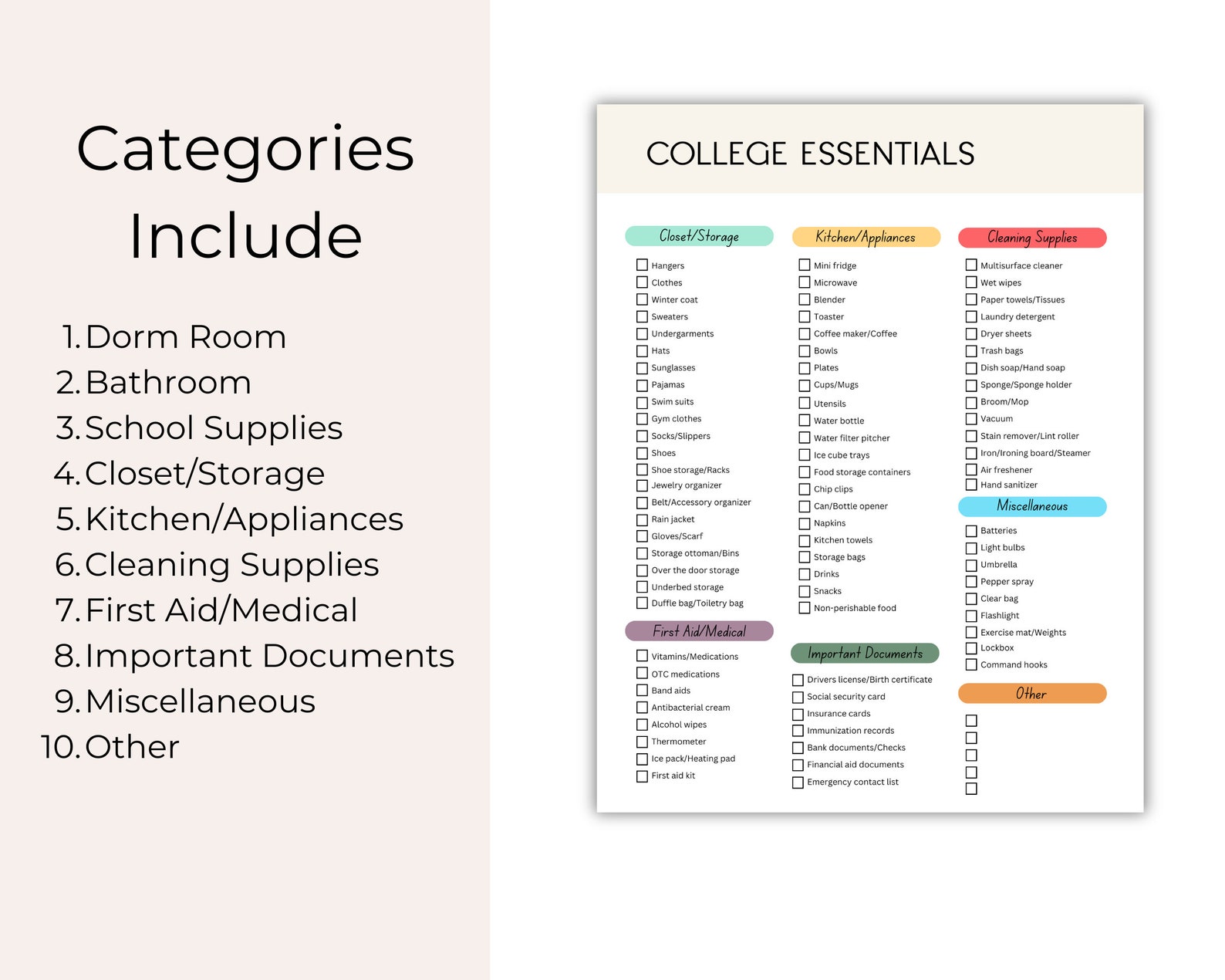 College Essentials Checklist, Dorm Room Ultimate Packing List, Freshman ...
