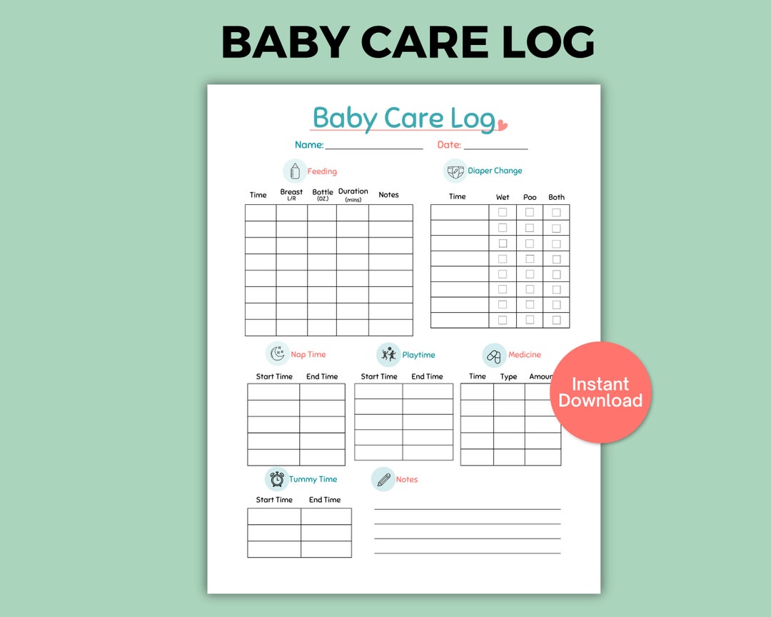 Baby Care Log, Nanny Log, Caregiver Daily Log, Daycare Daily Log ...