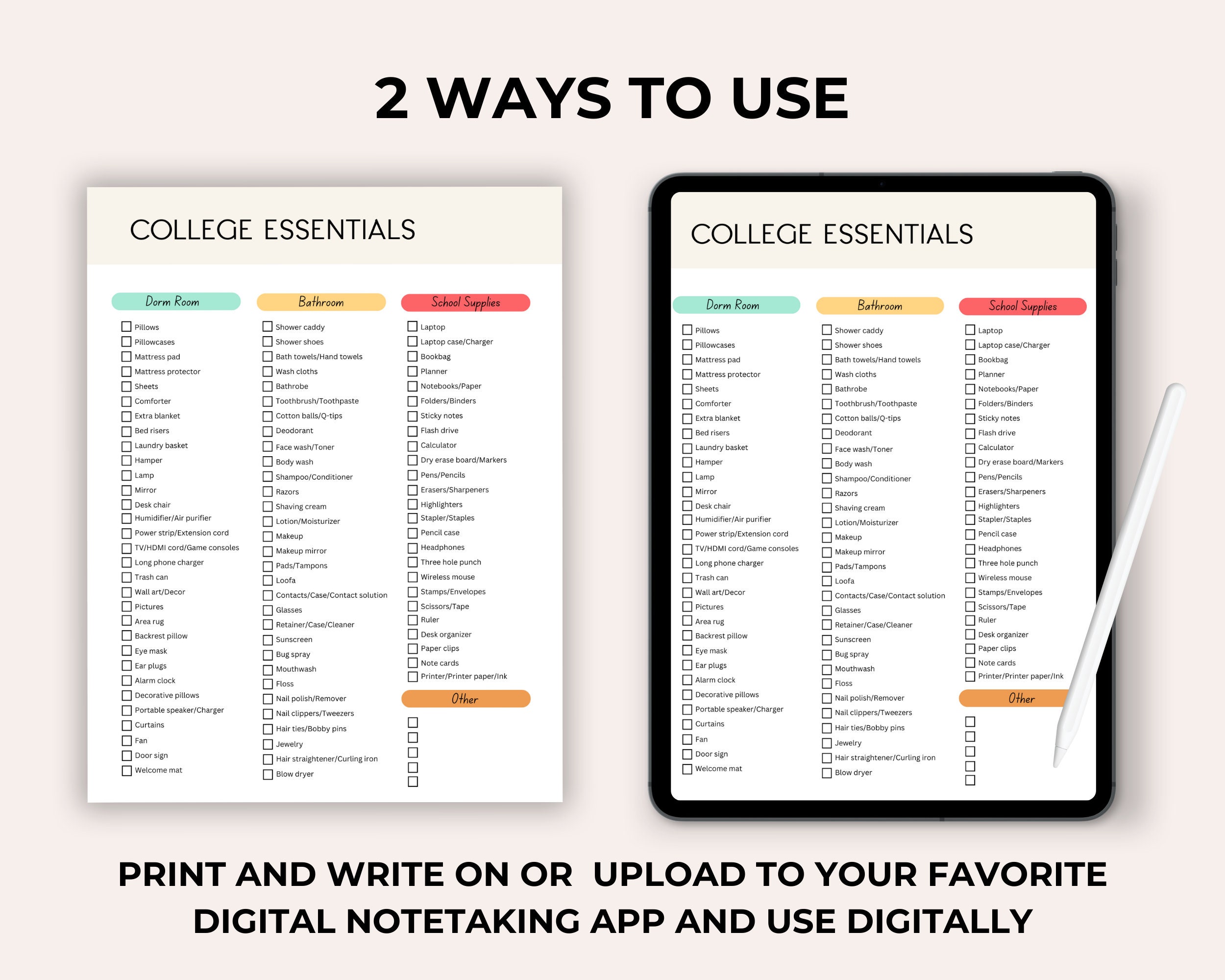 College Essentials Checklist, Dorm Room Ultimate Packing List, Freshman ...