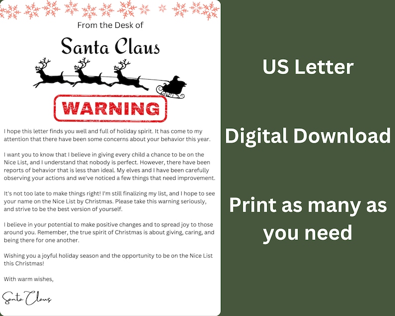 Santa Warning Letter, Letter From Santa, North Pole Letter, Final ...