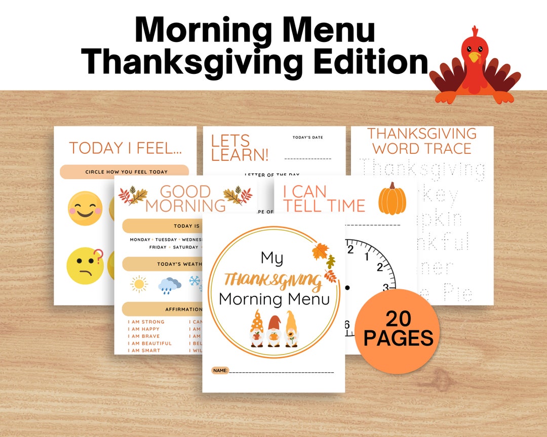Thanksgiving Morning Menu Pages, Preschool Morning Menu, Homeschool ...