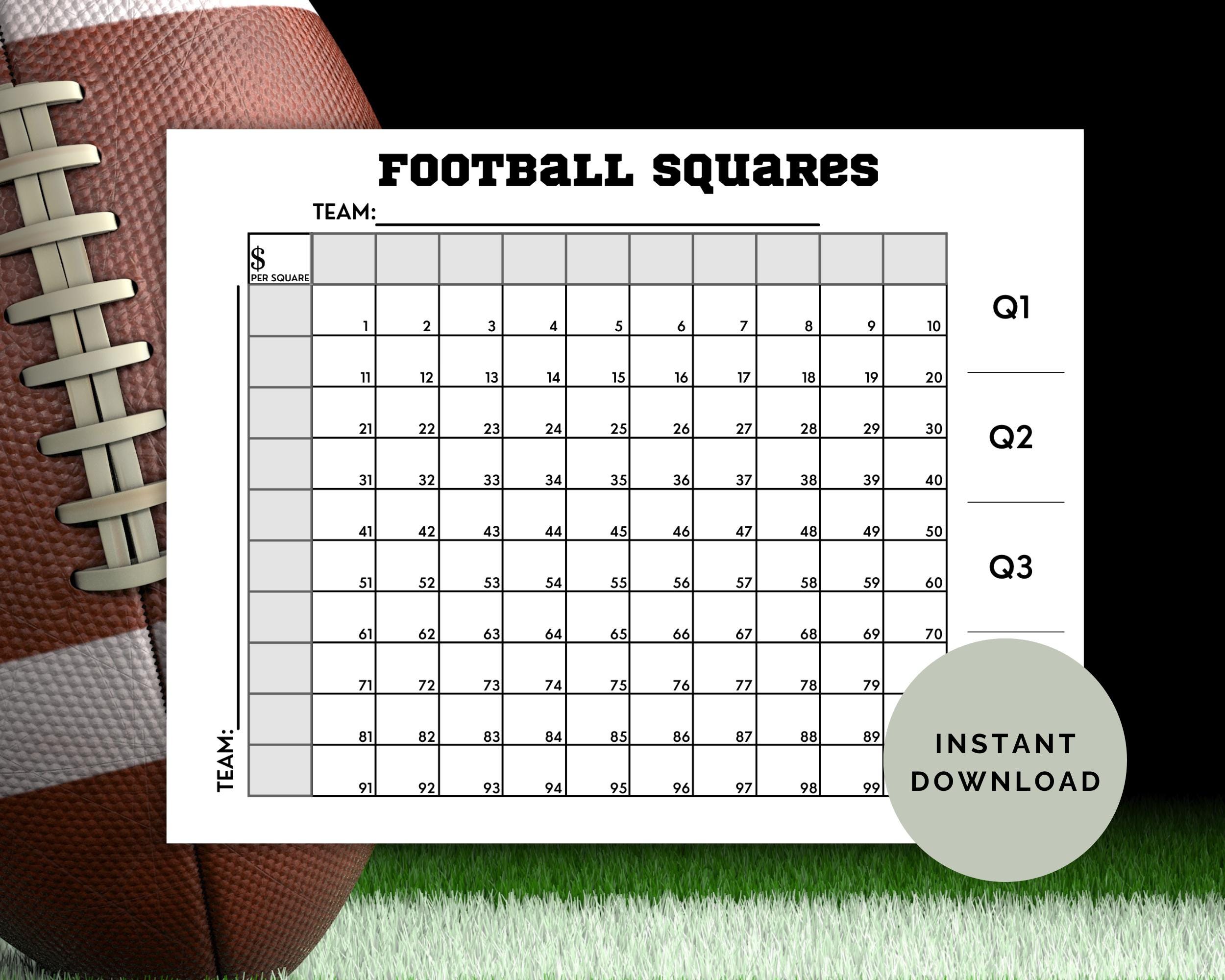 Football Squares Printable Game, 100 Square Football Board, Football ...