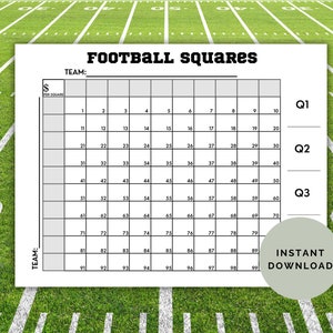 Football Squares Printable Game, 100 Square Football Board, Football ...
