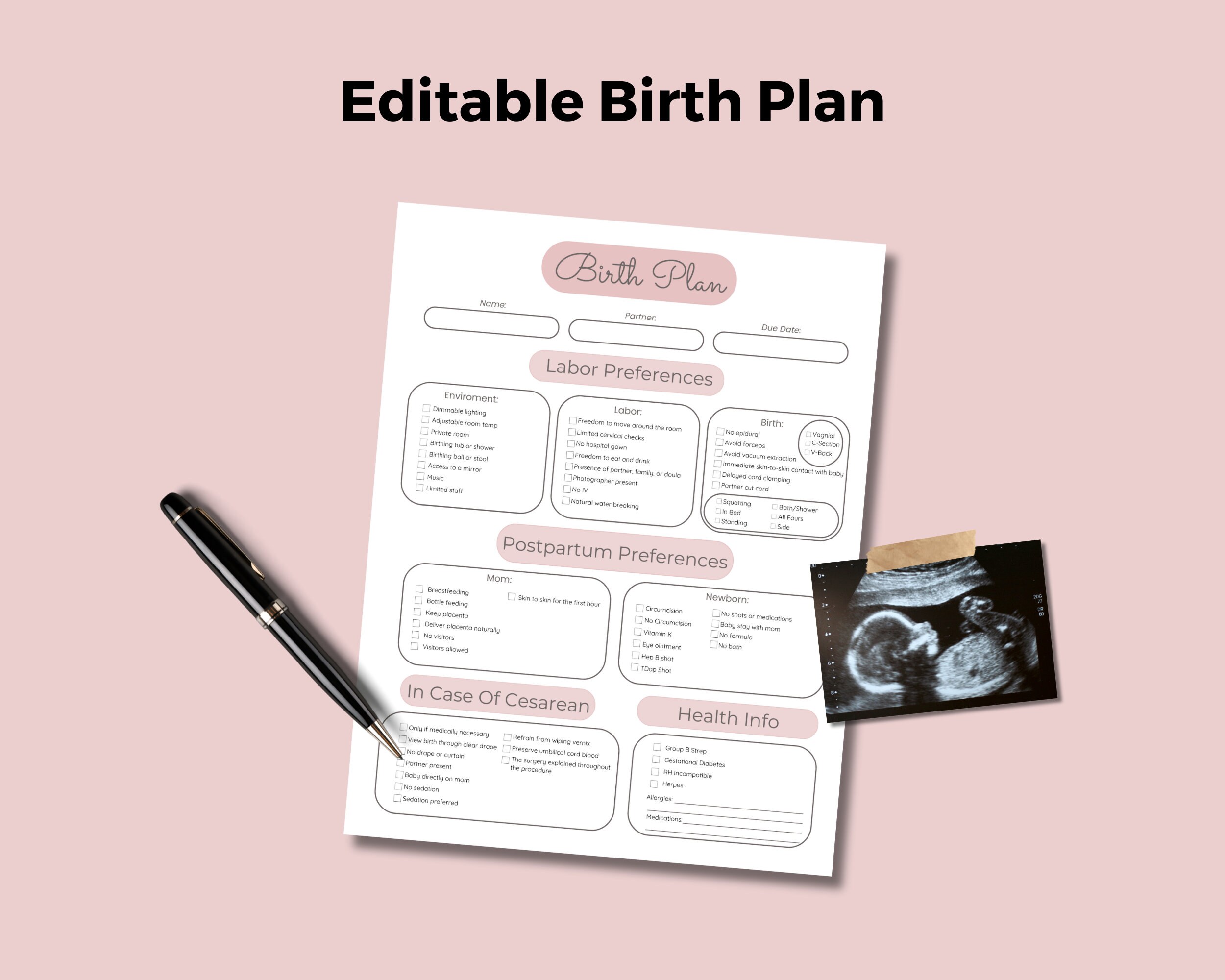 Editable Birth Plan Template, Pregnancy Planner, Labor, Delivery ...