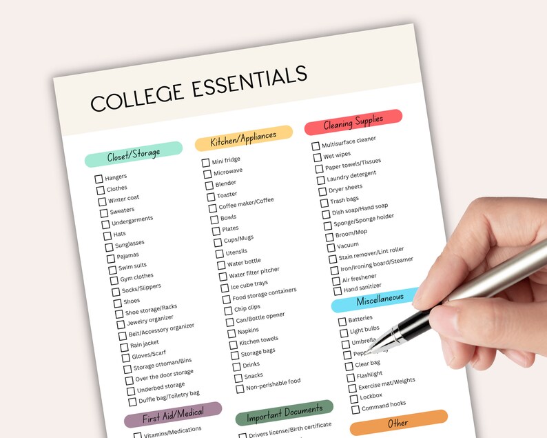 College Essentials Checklist, Dorm Room Ultimate Packing List, Freshman ...