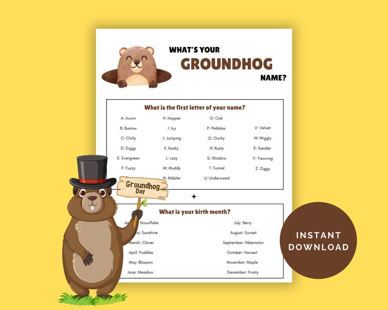 What's Your Groundhog Name Game, Classroom Groundhog Day Activity, Name ...