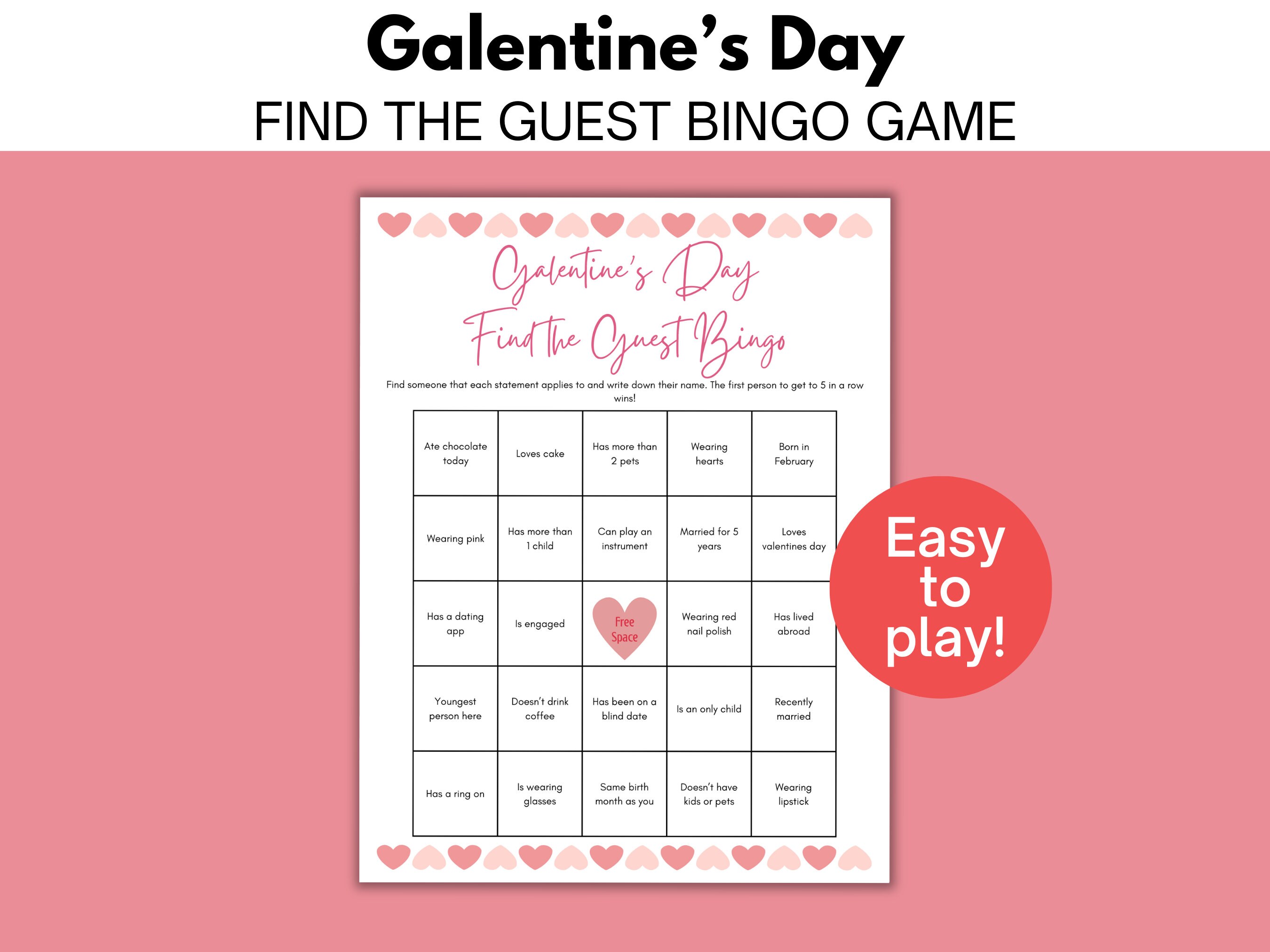 Galentines Day Game, Find the Guest Bingo, Mix and Mingle Bingo ...