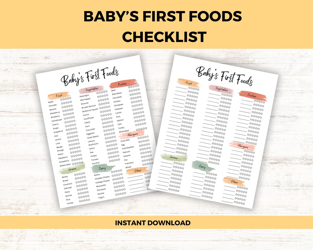 Baby Food Tracker Printable Baby's First Foods Checklist - Etsy