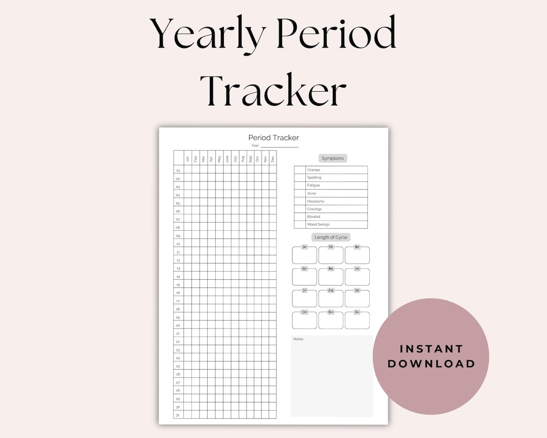 Yearly Period Tracker Printable, Period Planner, Journal, Period Chart ...