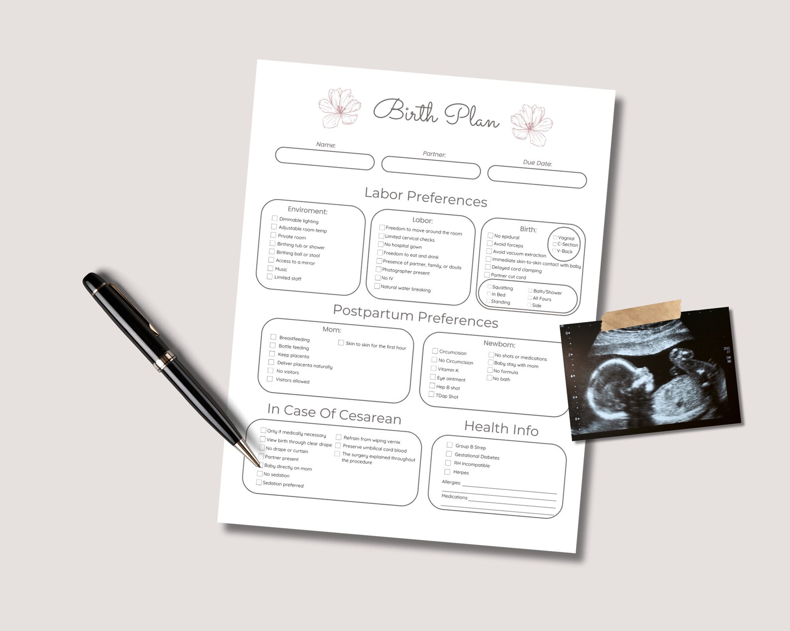Editable Birth Plan Template, Visual Birth Plan Checklist, Pregnancy ...