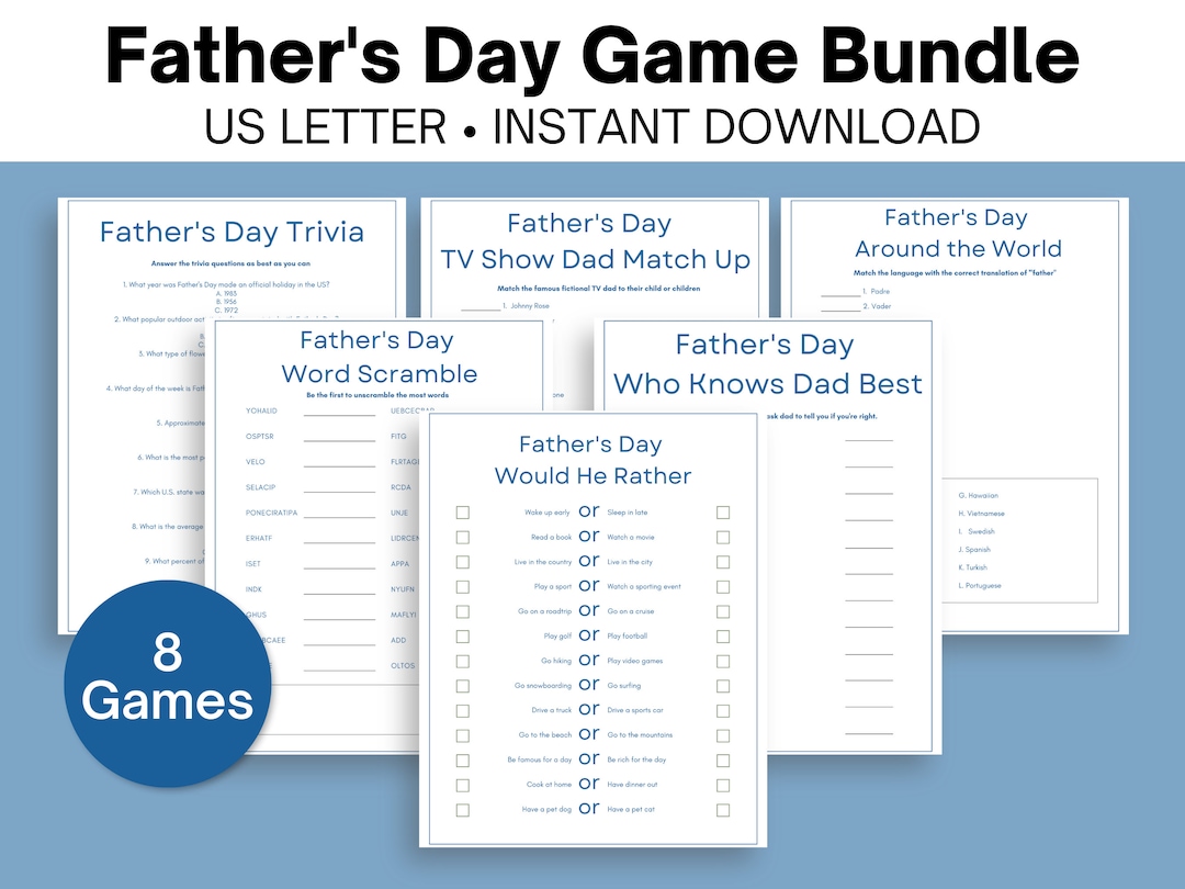 Father's Day Game Bundle, Fathers Day Activity for Kids and Adults ...