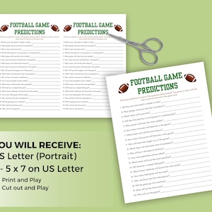 Football Game Predictions, Game Day Party, Football Party Game for ...