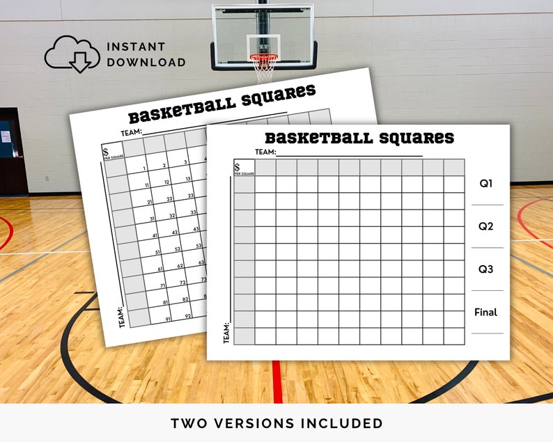 Basketball Squares Printable Game, 100 Square Basketball Board ...