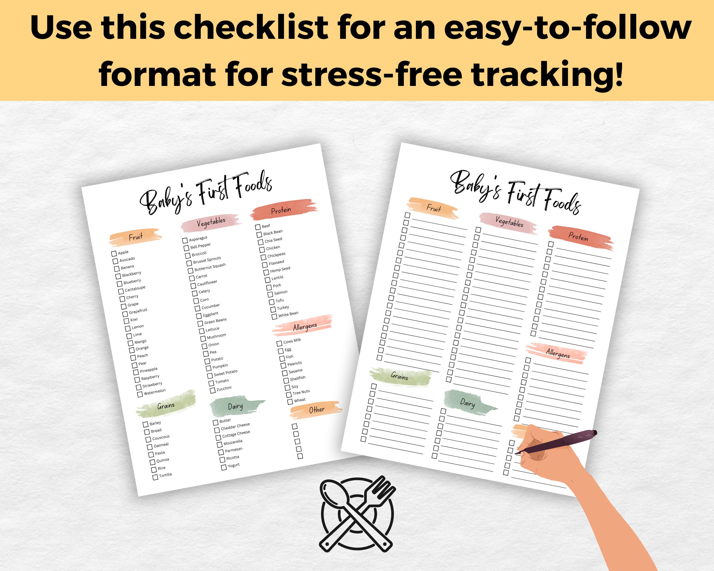 Baby Food Tracker Printable, Baby's First Foods Checklist, Solids ...