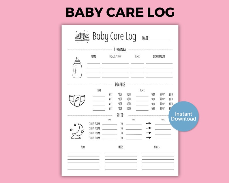 Infant Care Log, Nanny Log, Caregiver Daily Log, Daycare Daily Log ...
