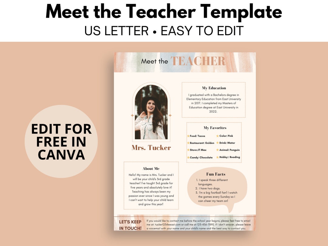 Editable Meet the Teacher Template, Canva Template, Back to School ...