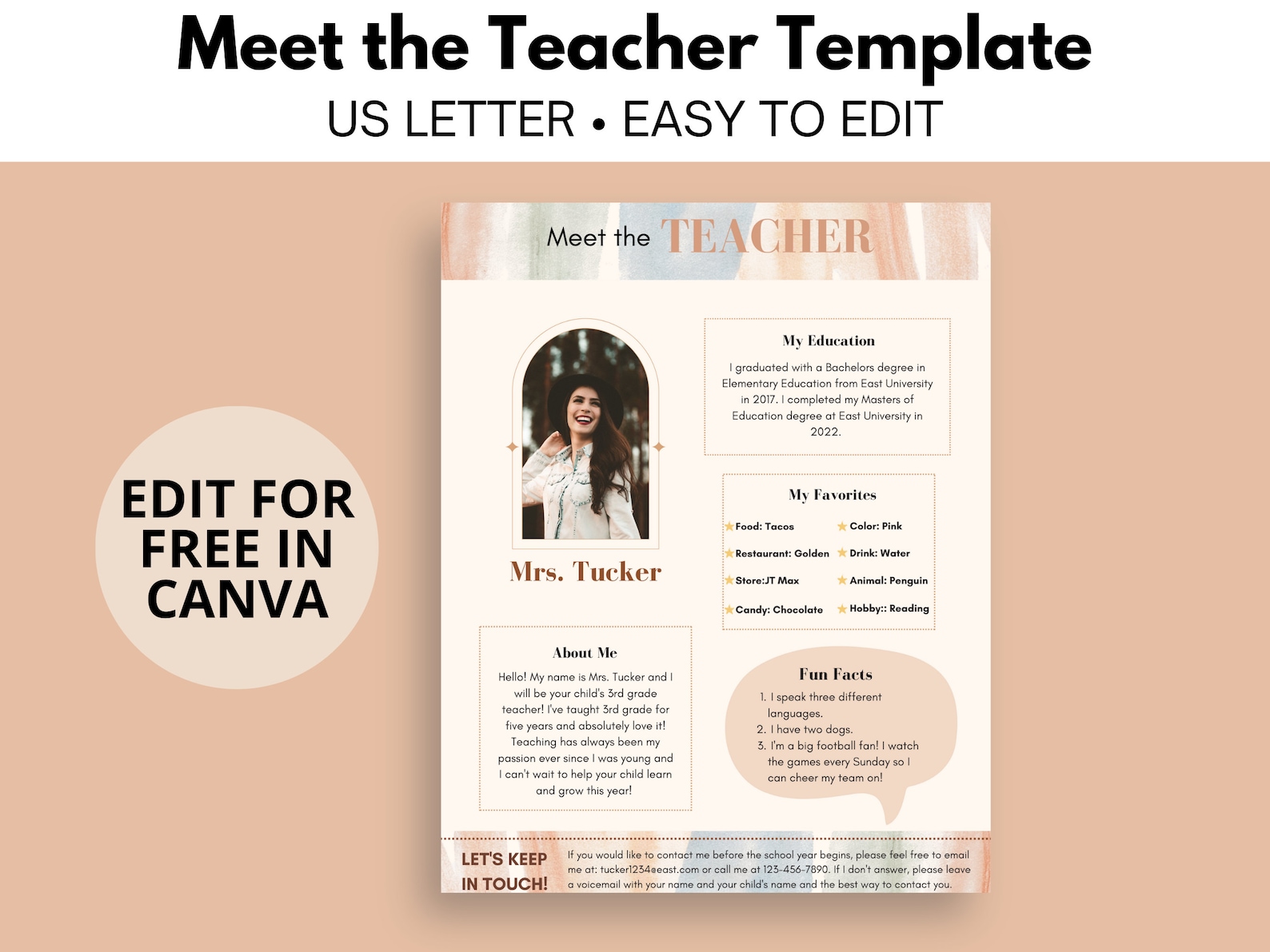 Editable Meet the Teacher Template, Canva Template, Back to School ...