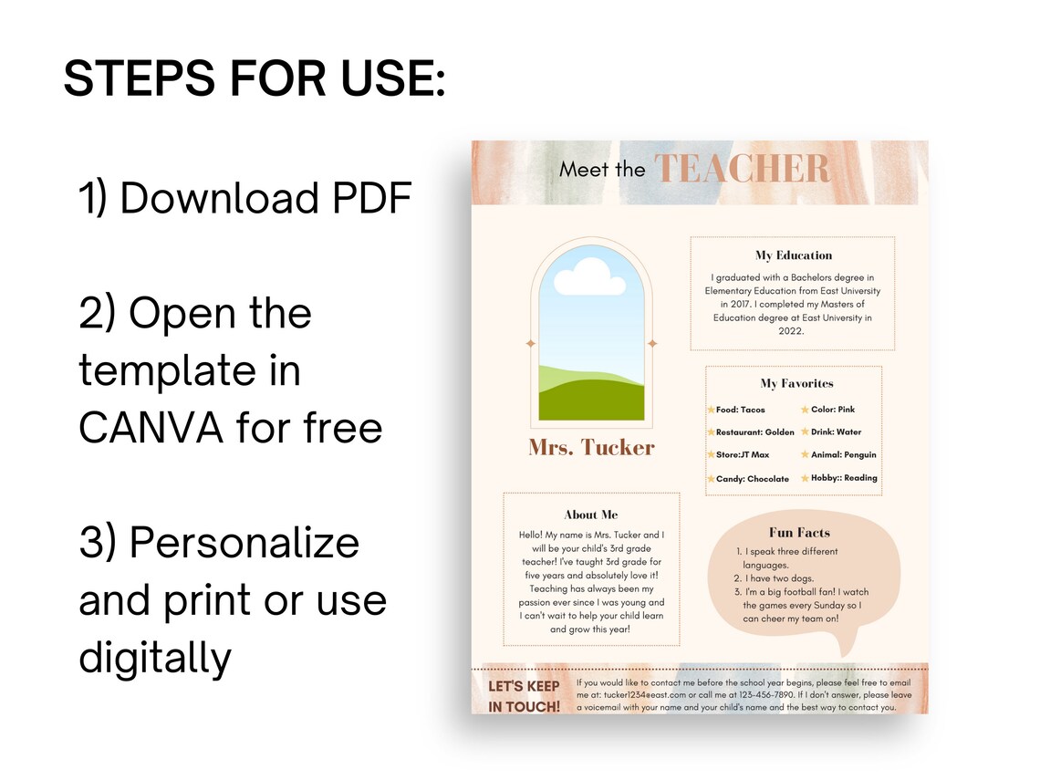 Editable Meet the Teacher Template, Canva Template, Back to School ...