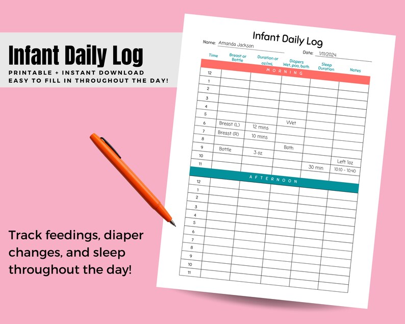 Baby Care Log, Newborn Care Log, Infant Care Log, Baby Tracking Log ...