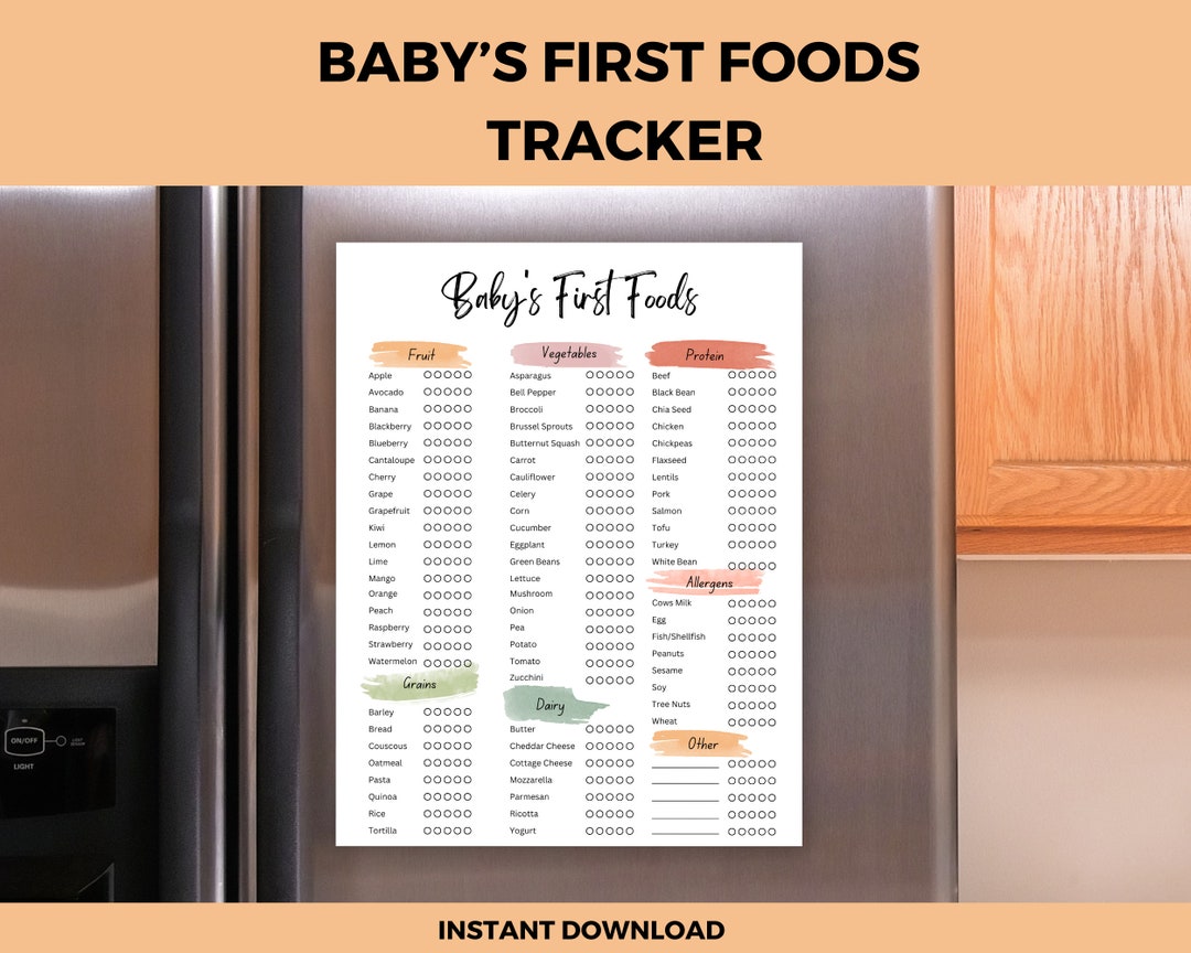 Baby Food Tracker Printable, Baby's First Foods Checklist, Solids ...