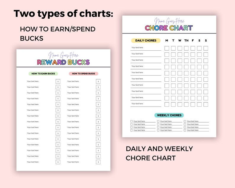 Kids Reward Bucks, Editable Kids Chore Chart Canva, Printable Mom, Dad ...