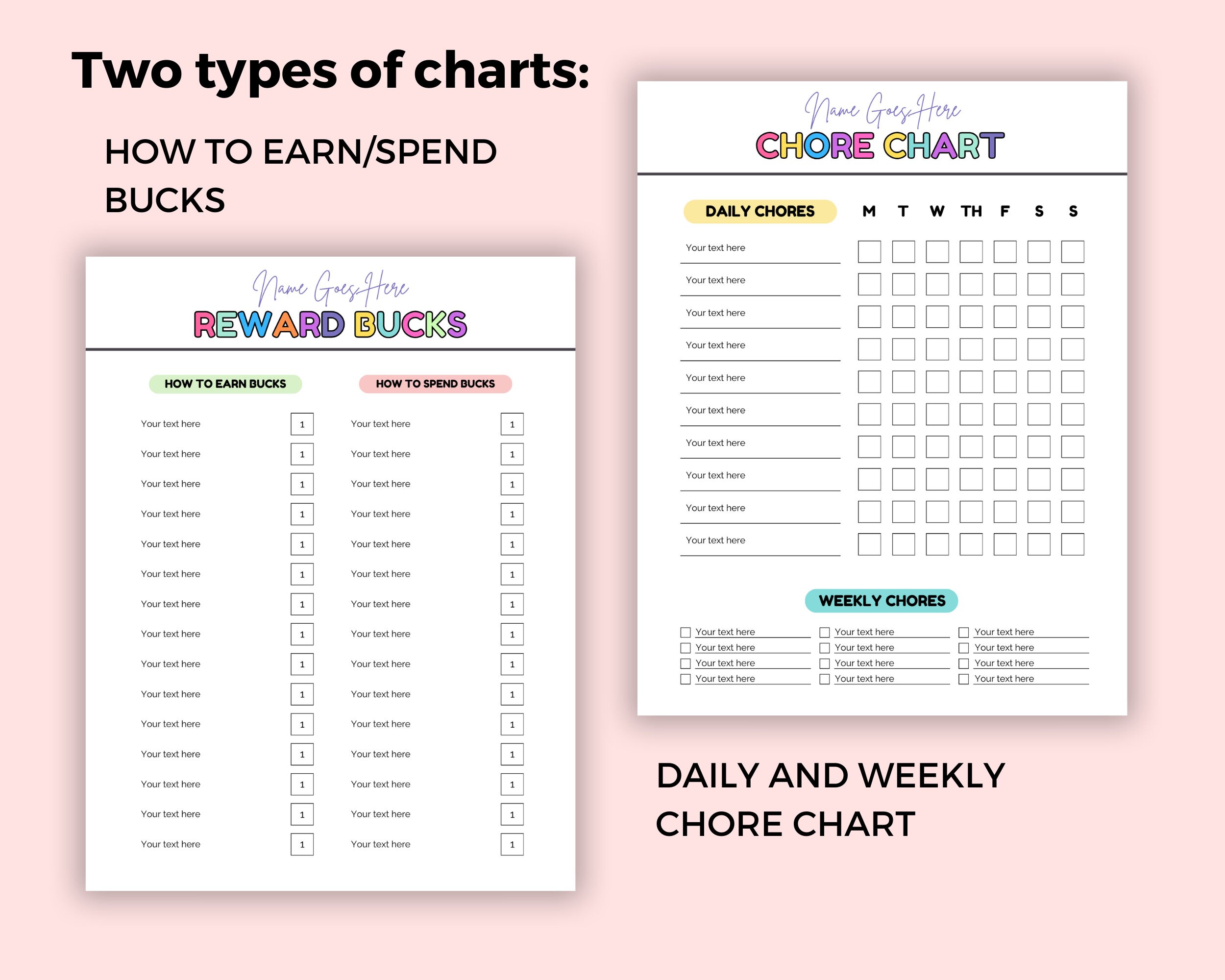 Kids Reward Bucks, Editable Kids Chore Chart Canva, Printable Mom, Dad ...