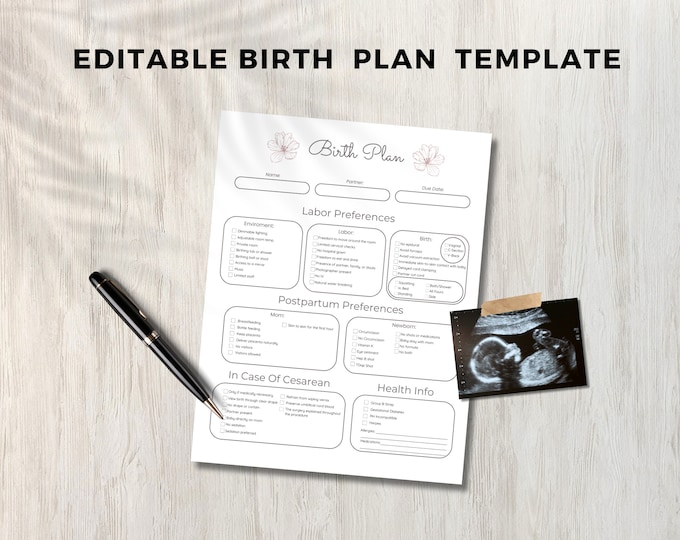 Editable Birth Plan Template | Printable Birthing Plan | Labour and ...