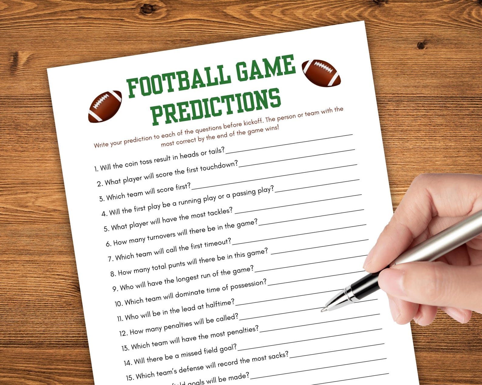 Football Game Predictions for Adults and Kids, Football Party Game ...