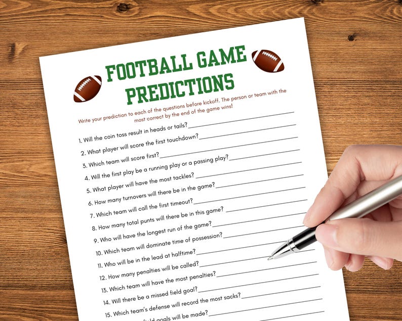 Football Game Predictions for Adults and Kids, Football Party Game ...