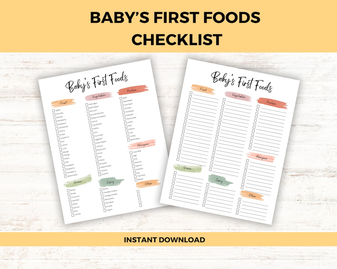 Baby Food Tracker Printable, Baby's First Foods Checklist, Solids ...