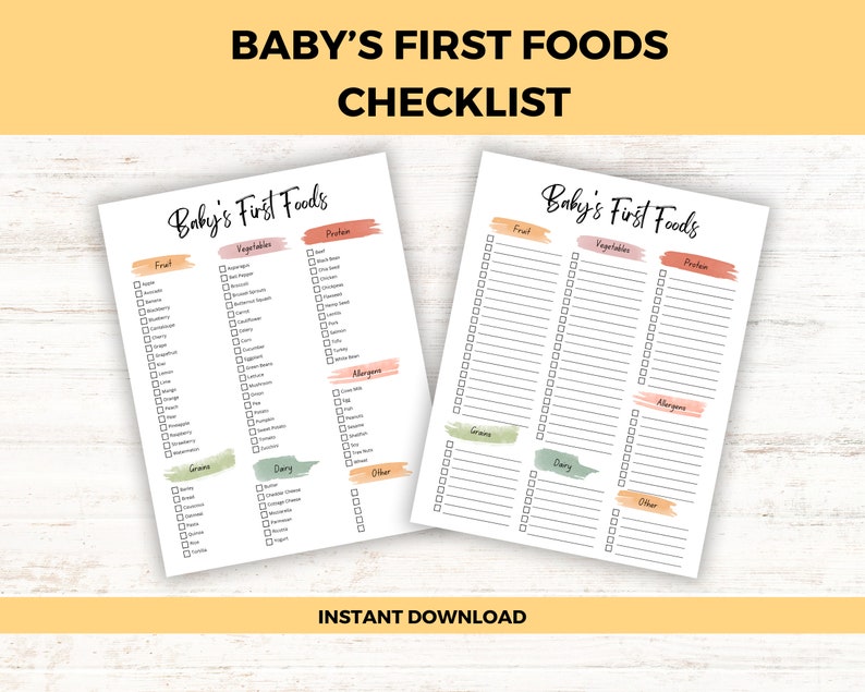 Baby Food Tracker Printable, Baby's First Foods Checklist, Solids ...