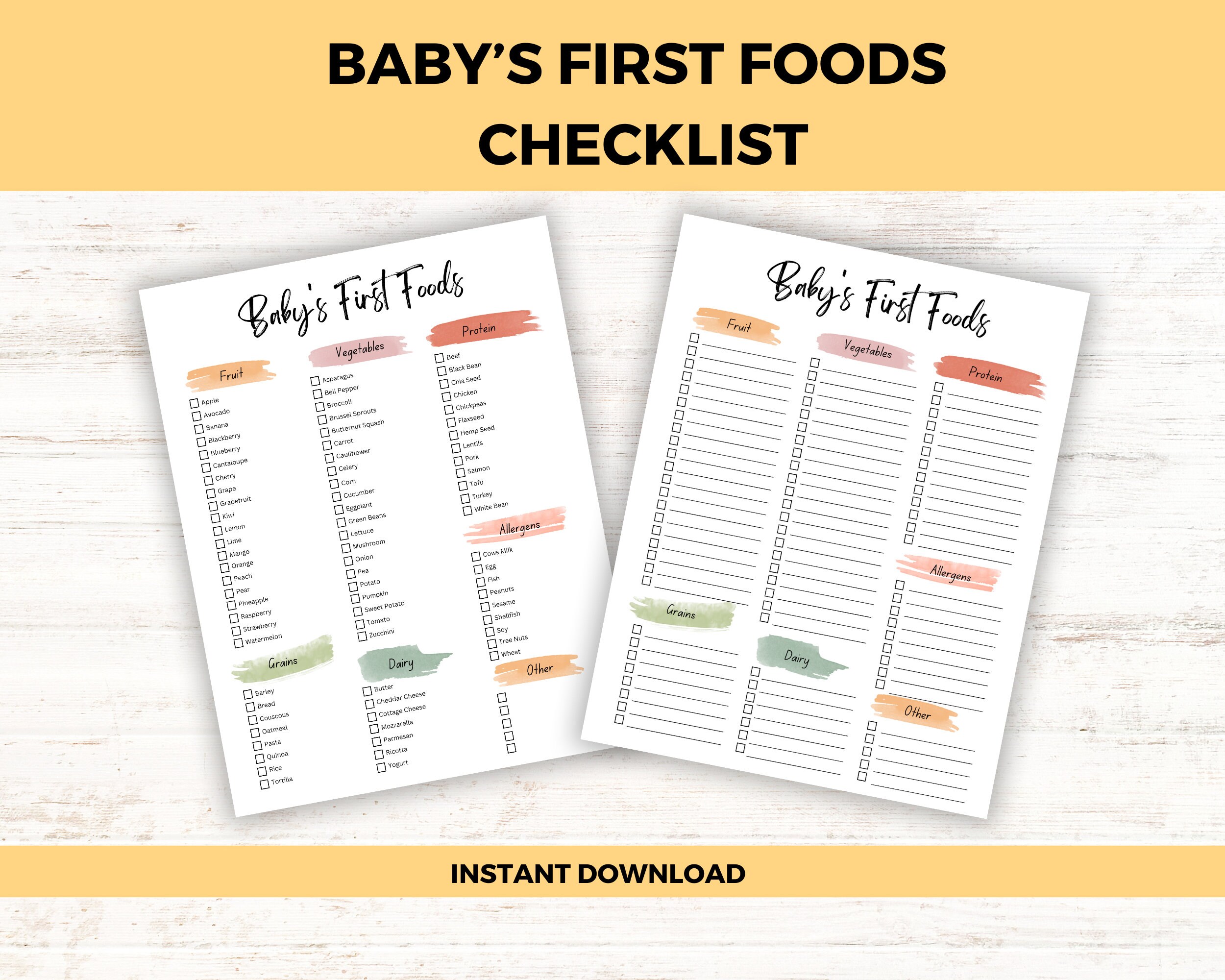Baby Food Tracker Printable, Baby's First Foods Checklist, Solids ...