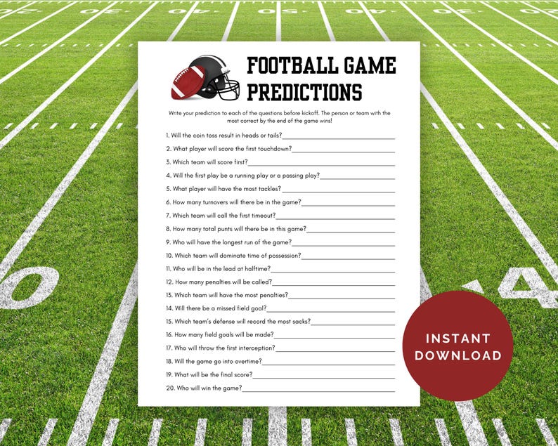 Football Game Predictions, Game Day Party, Football Party Game for ...