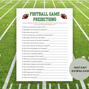 Football Game Predictions for Adults and Kids, Football Party Game ...