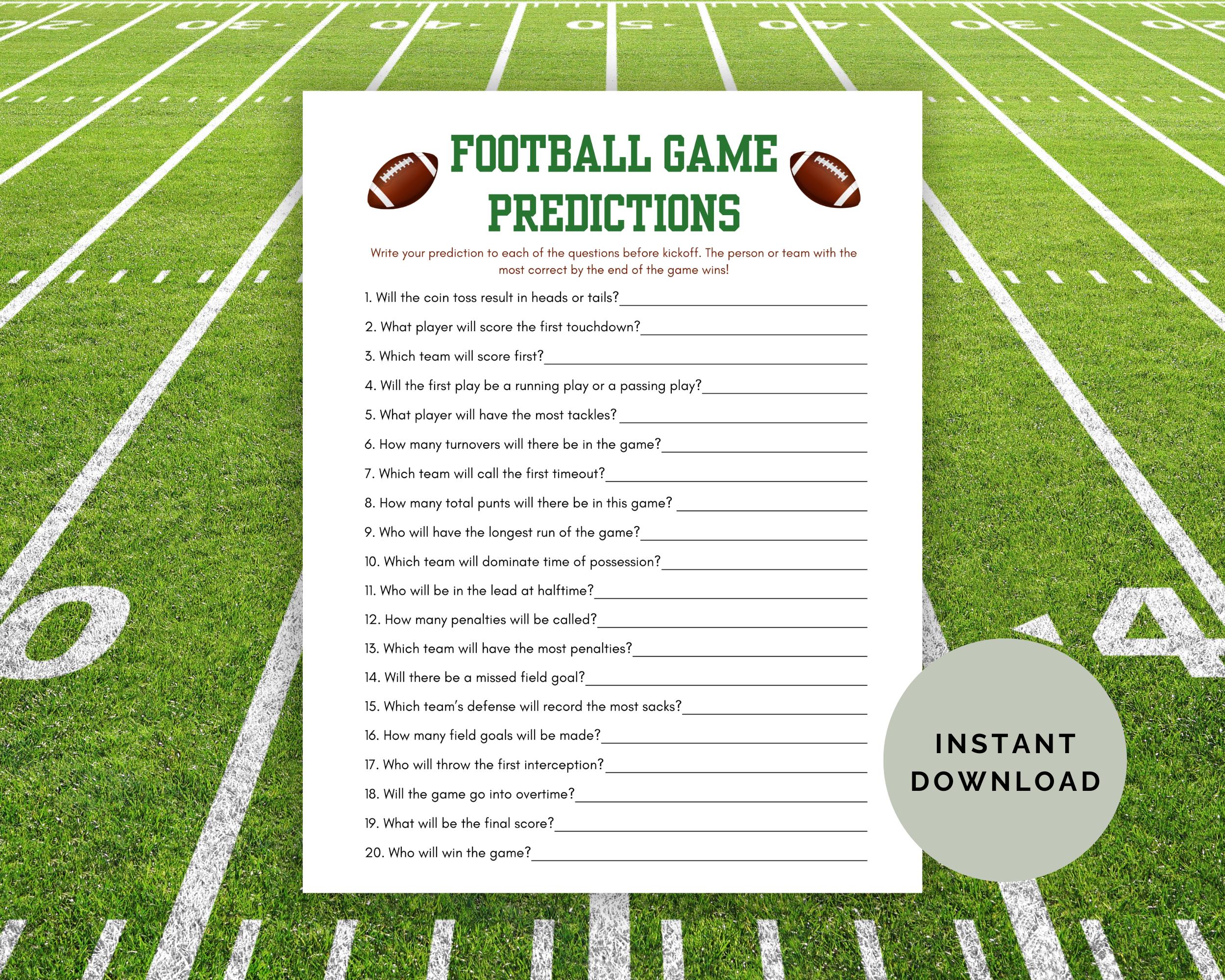 Football Game Predictions for Adults and Kids, Football Party Game ...