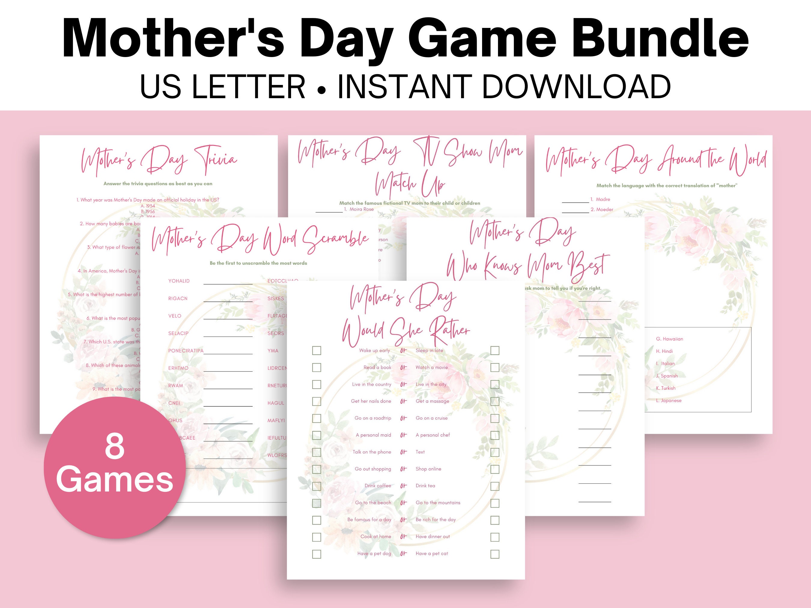 Mother's Day Game Bundle, Mothers Day Activity, Mothers Day Brunch ...