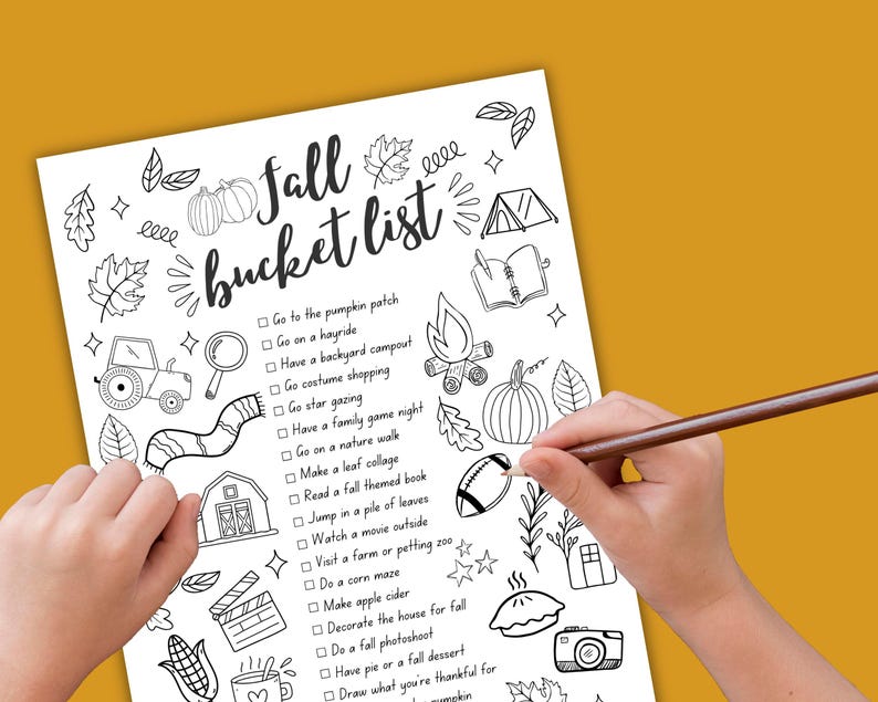 Kids Fall Bucket List Printable Coloring Page, Family Fun Autumn ...