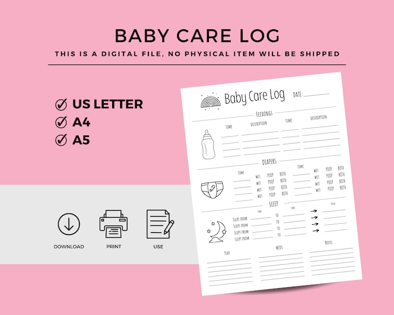 Infant Care Log, Nanny Log, Caregiver Daily Log, Daycare Daily Log ...