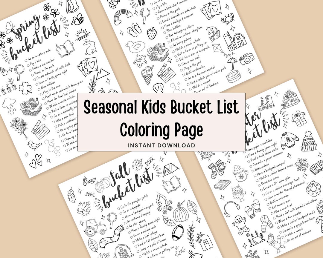 Kids Bucket List Bundle, Printable Coloring Page, Family Fun Seasonal ...