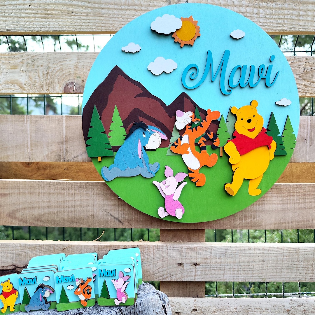 Winnie the Pooh Baby Name Sign, Nursery Room Wall Art, Personalized ...