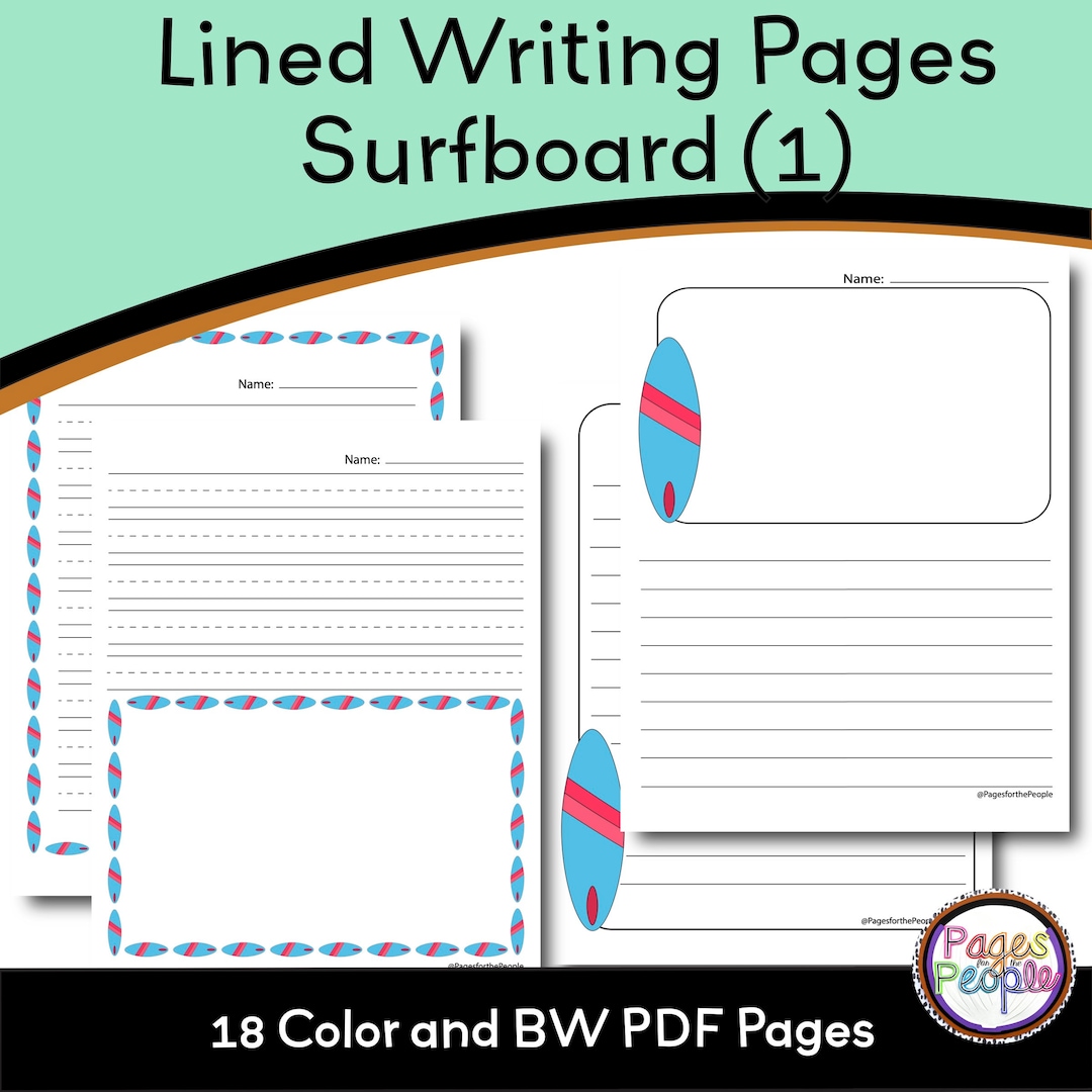 Surfboard (1) Clip Art Lined Writing Paper Printable (digital Download ...